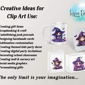 Cute Little Witch Girls Halloween Clipart, Digital Craft, Instant ...