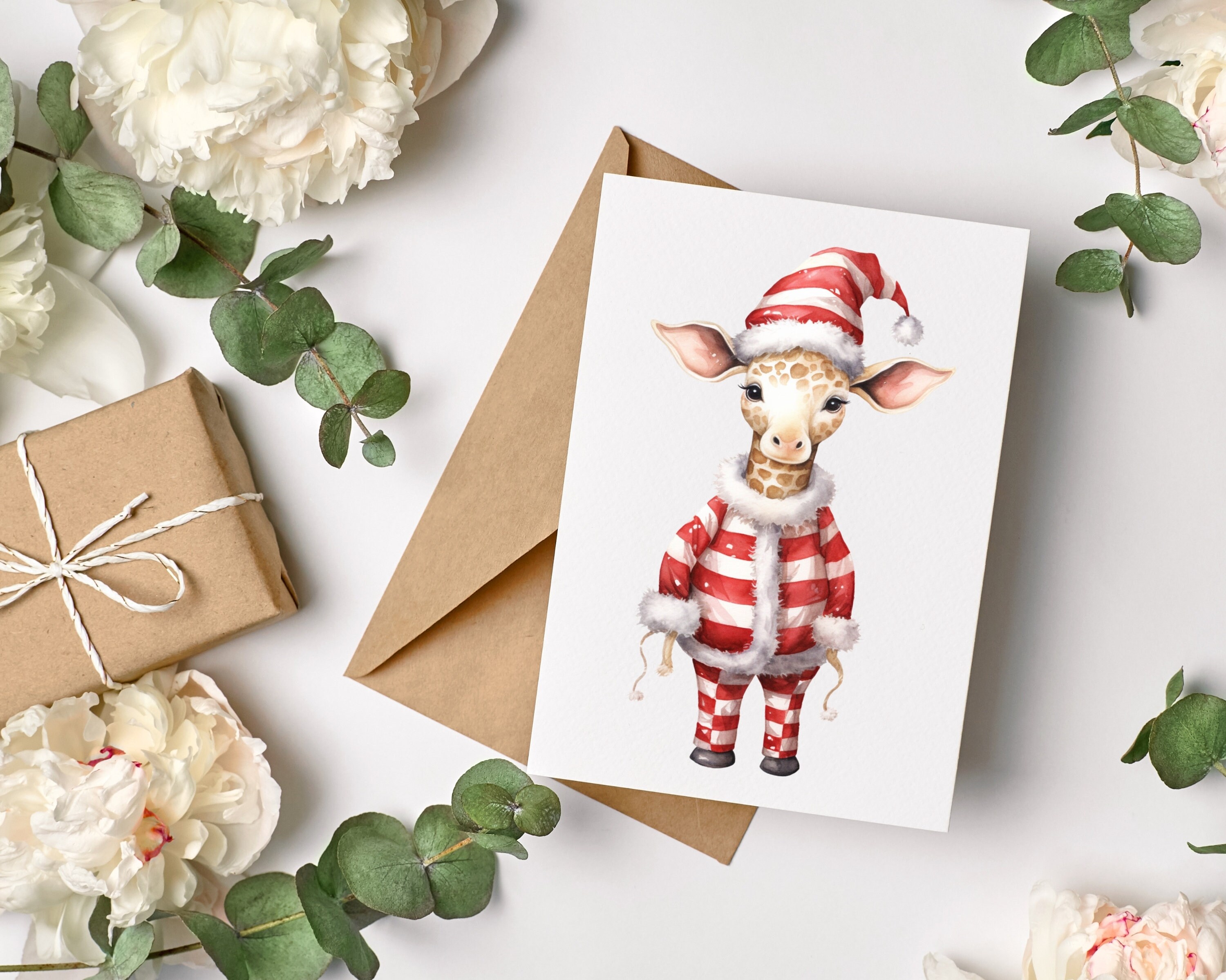 Christmas Giraffes Watercolor Clip Art, Digital/paper Crafts, Cute ...