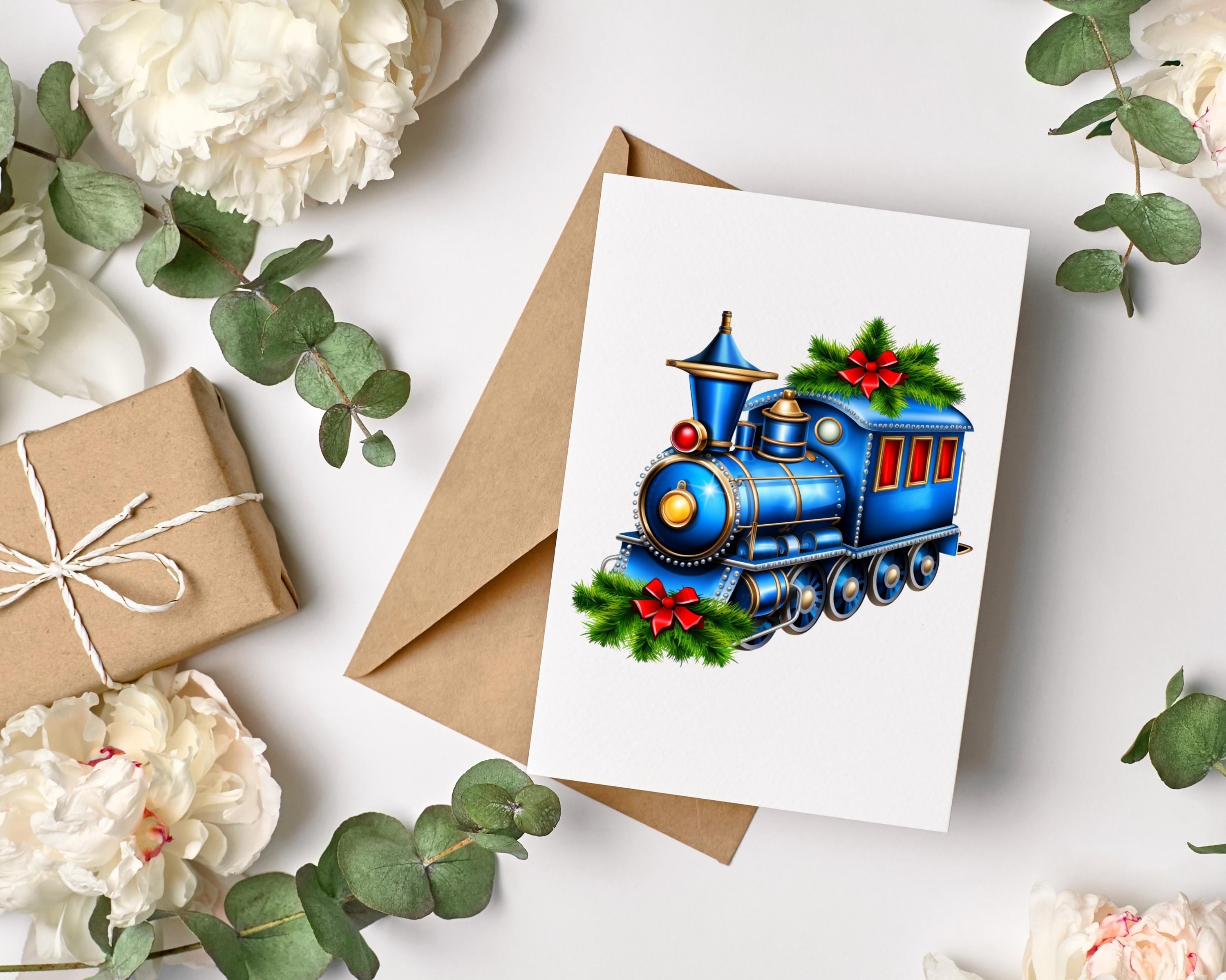 Cute Christmas Trains Clipart, Digital & Paper Crafts, Winter Carriage ...