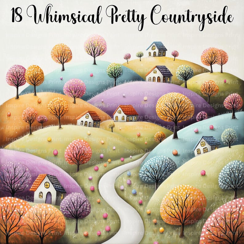 Whimsical Pretty Countryside Clipart Digital & Paper Craft Instant ...