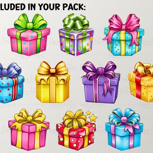 Cute Birthday Presents Clipart, Fun Bright Cartoon Style Gifts Instant ...