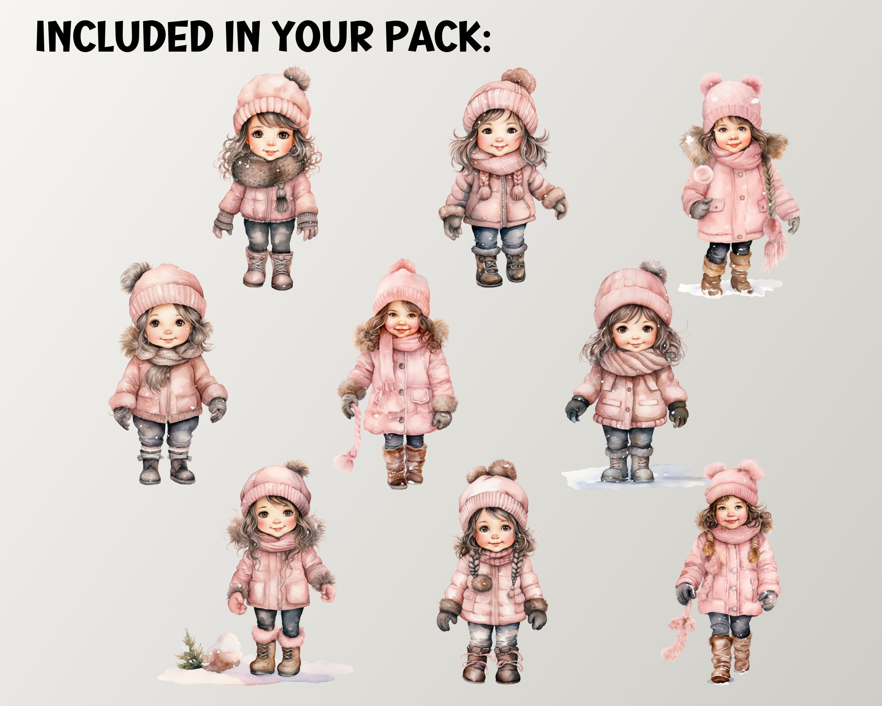 Pastel Pink Little Winter Girls Clipart, Instant Download Commercial ...