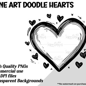 Line Art Doodle Hearts Valentines Day Clipart Love Decorations Bundle ...