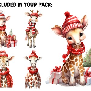 Christmas Giraffes Watercolor Clip Art, Digital/paper Crafts, Cute ...