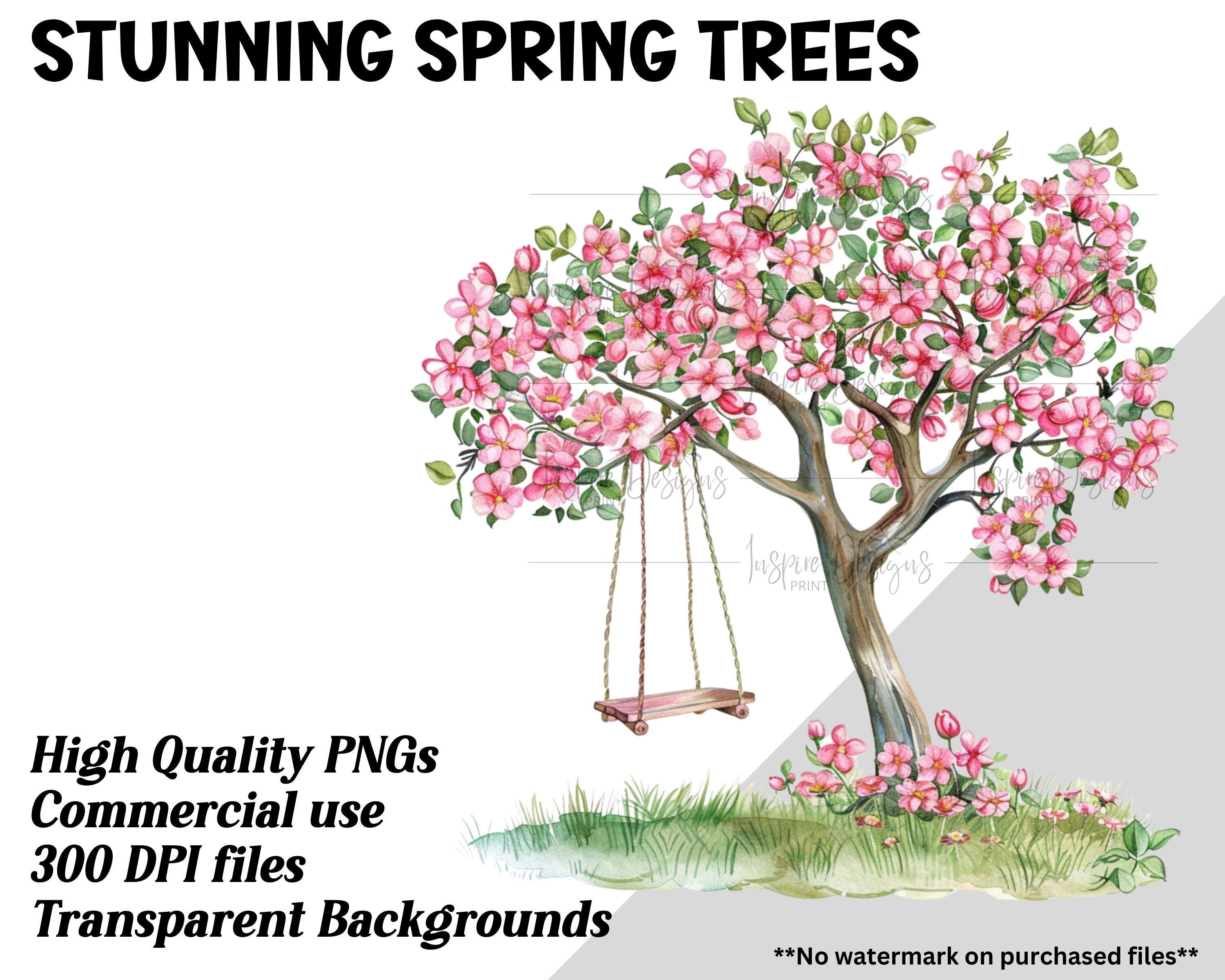 Stunning Spring Trees Watercolor Clipart, Digital Floral Crafts ...