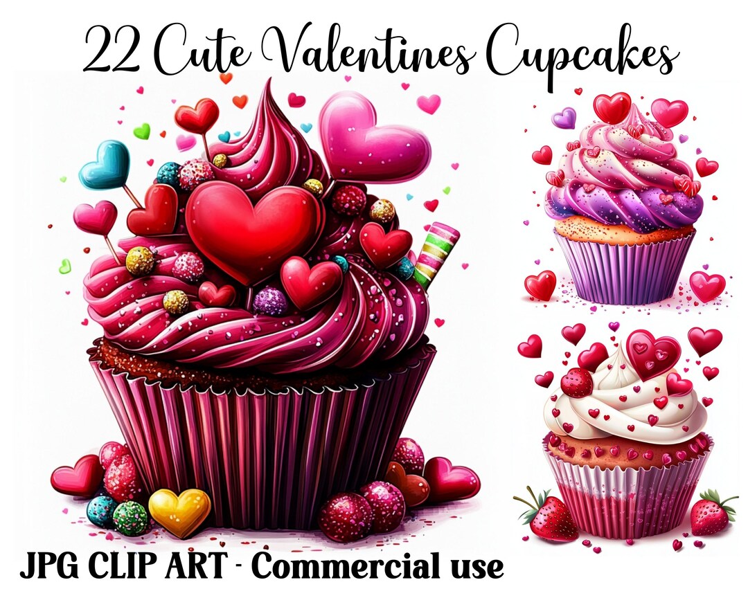 Cute Valentines Day Cupcakes Clipart, Craft Digital Papers, Cute Card ...