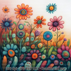 Clipart Flowers Whimsical Vibrant Floral Whimsy Scenes Digital & Paper ...