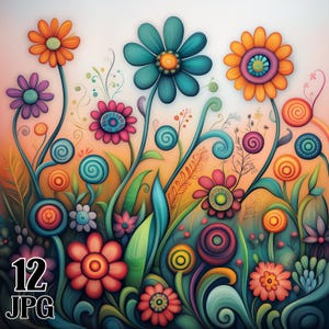 Clipart Flowers Whimsical Vibrant Floral Whimsy Scenes Digital & Paper ...