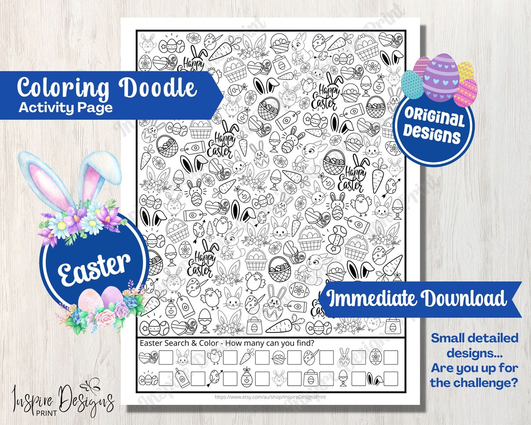 Easter Egg Hunt Search & Color Doodles - I SPY Printable Counting Page ...