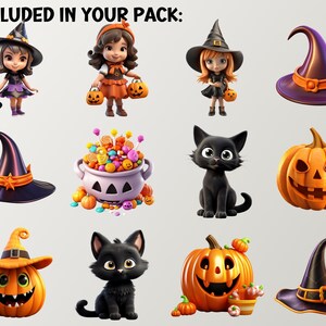 3D Style Cute Little Halloween Girls Children Clipart, Commercial Use ...