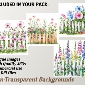 Floral Garden Gates Watercolor Flower Fences Clipart Scenes, Digital ...