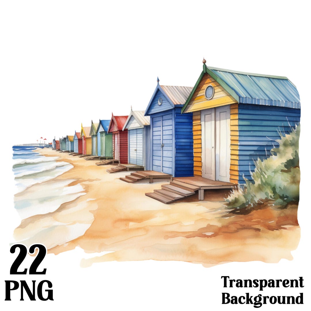 Watercolor Clipart Cute Beach Houses Pngs Digital Craft Colorful ...