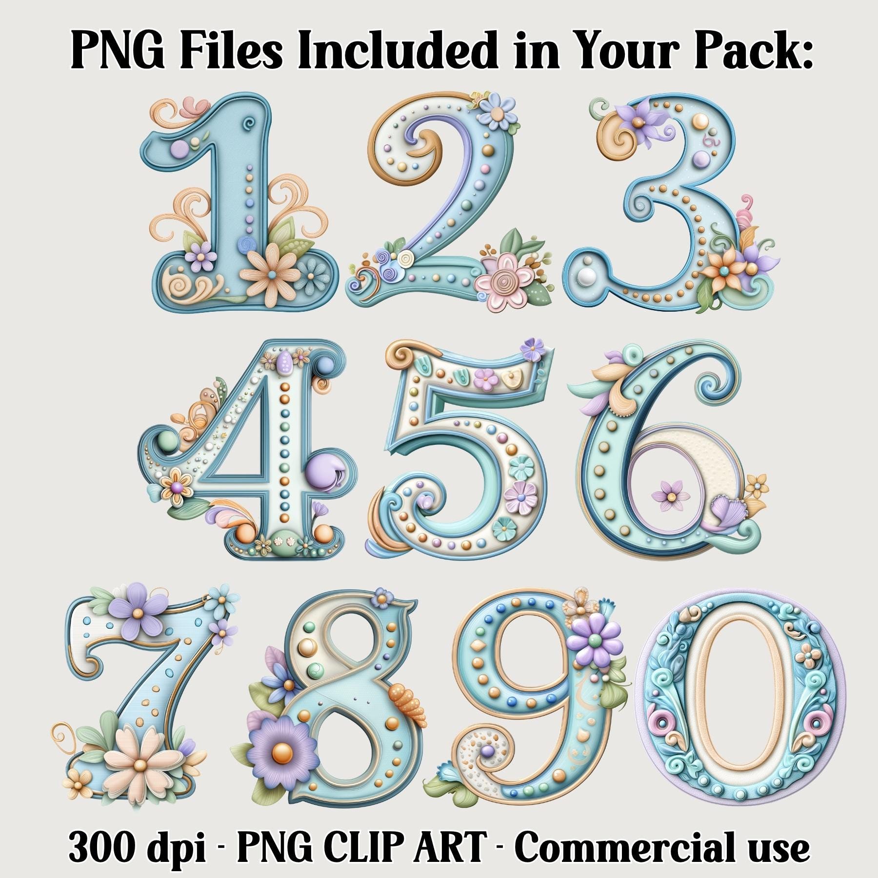 Blue Spotted Floral Alphabet Letters & Numbers, Pretty Spring Flowers ...