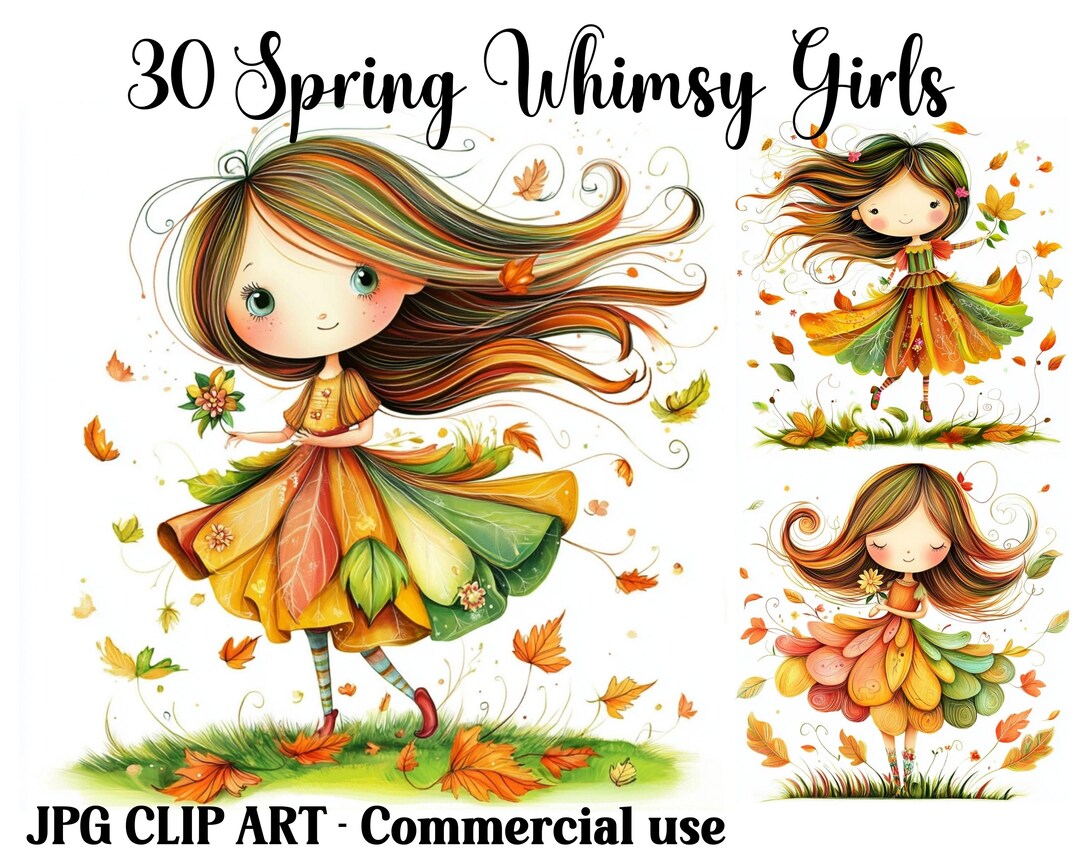 30 Spring Whimsy Girls Clipart, Digital/paper Craft, Instant Download ...