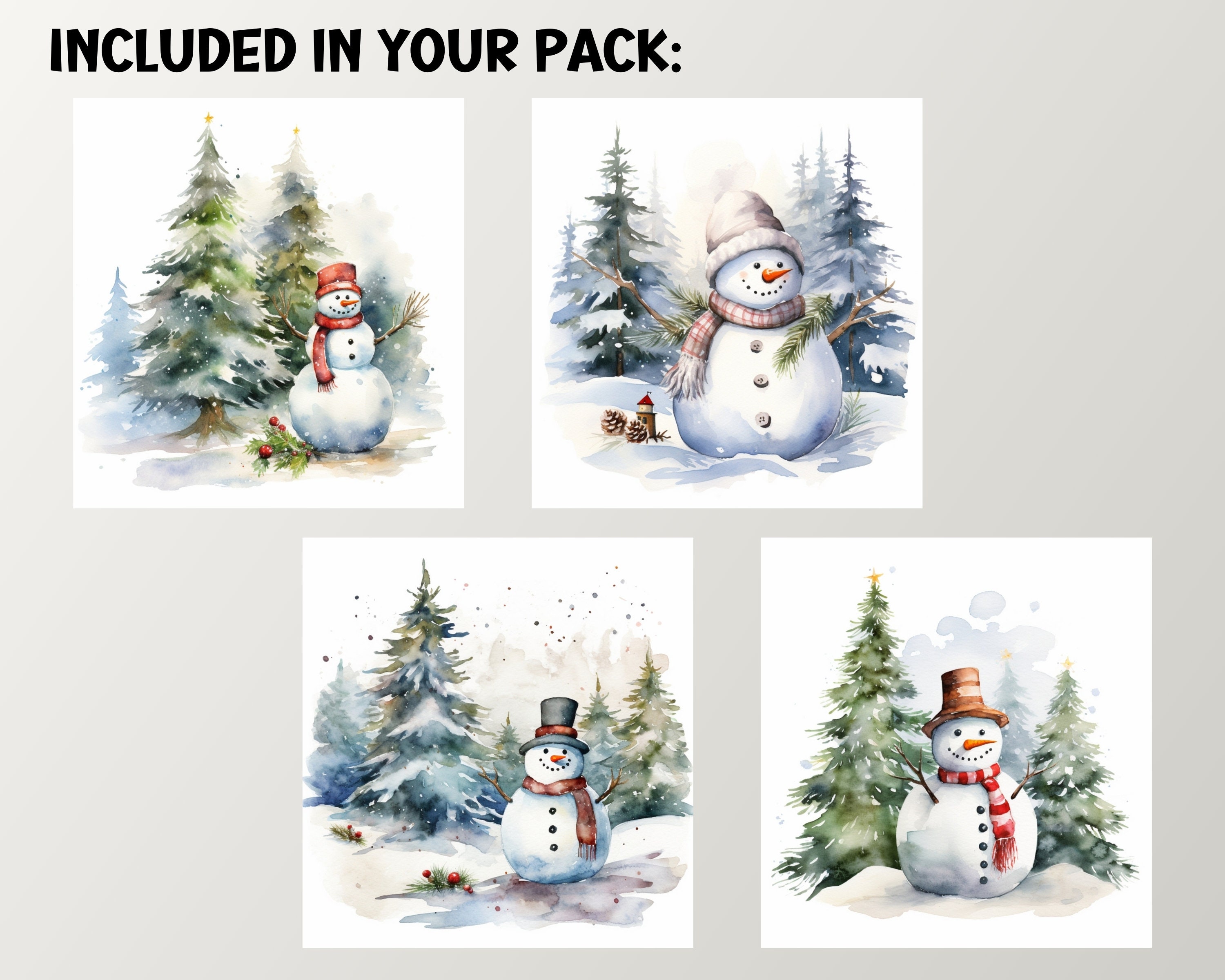 Christmas Snowmen Winter Scenes Watercolor Clipart, Digital & Paper ...