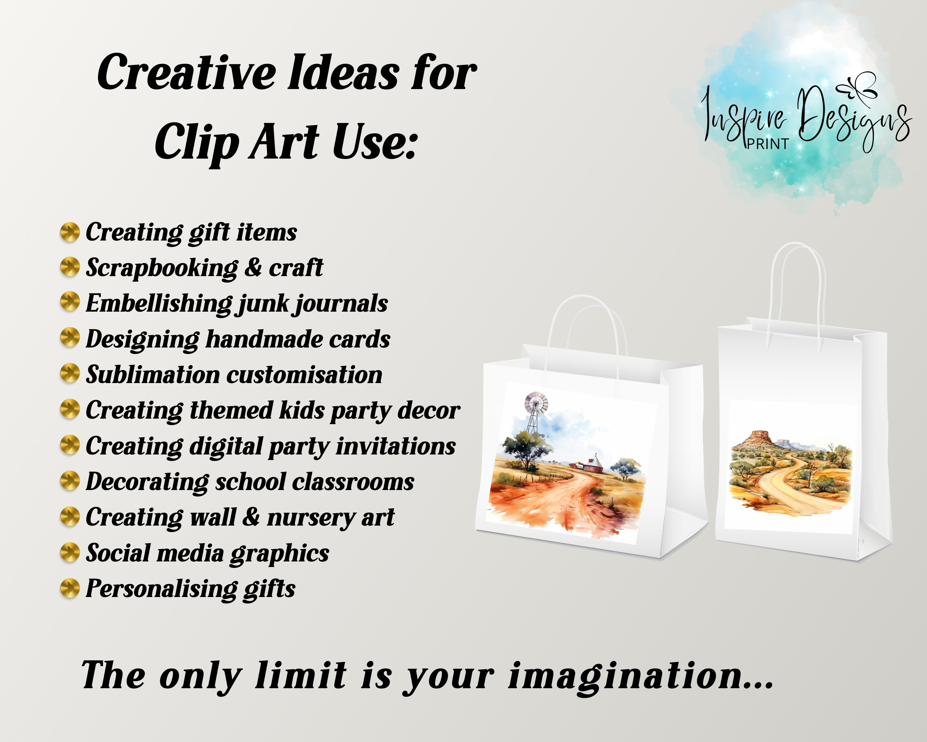 Outback Roads Watercolor Clipart Scenes, Digital & Paper Craft, Instant ...