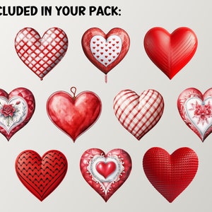 Hearts Full of Love Valentines Day Red Watercolor Clipart, Cards Craft ...