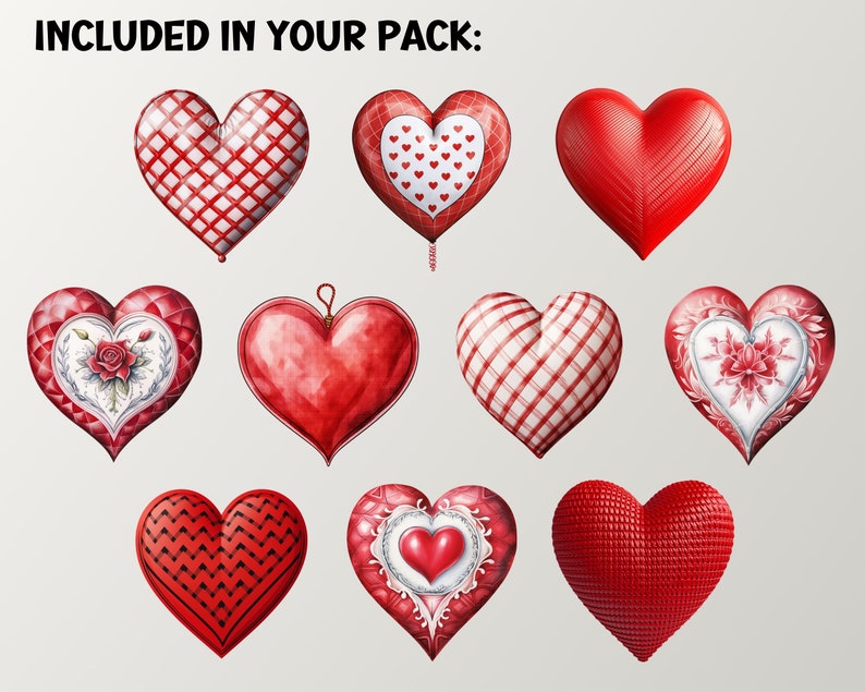 Hearts Full of Love Valentines Day Red Watercolor Clipart, Cards Craft ...