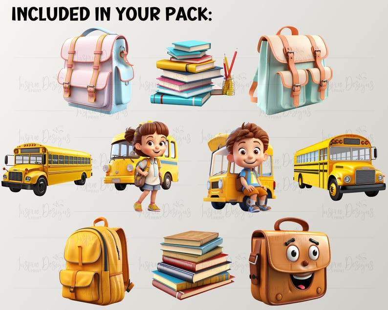 3D Style Back to School Clipart Set2, Commercial Use Children People ...
