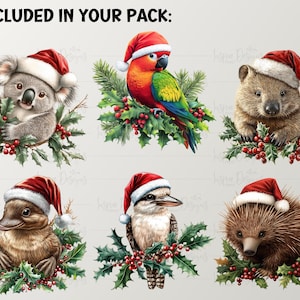 Australian Christmas Animals Clipart Set 2, Watercolor Animals Koala ...