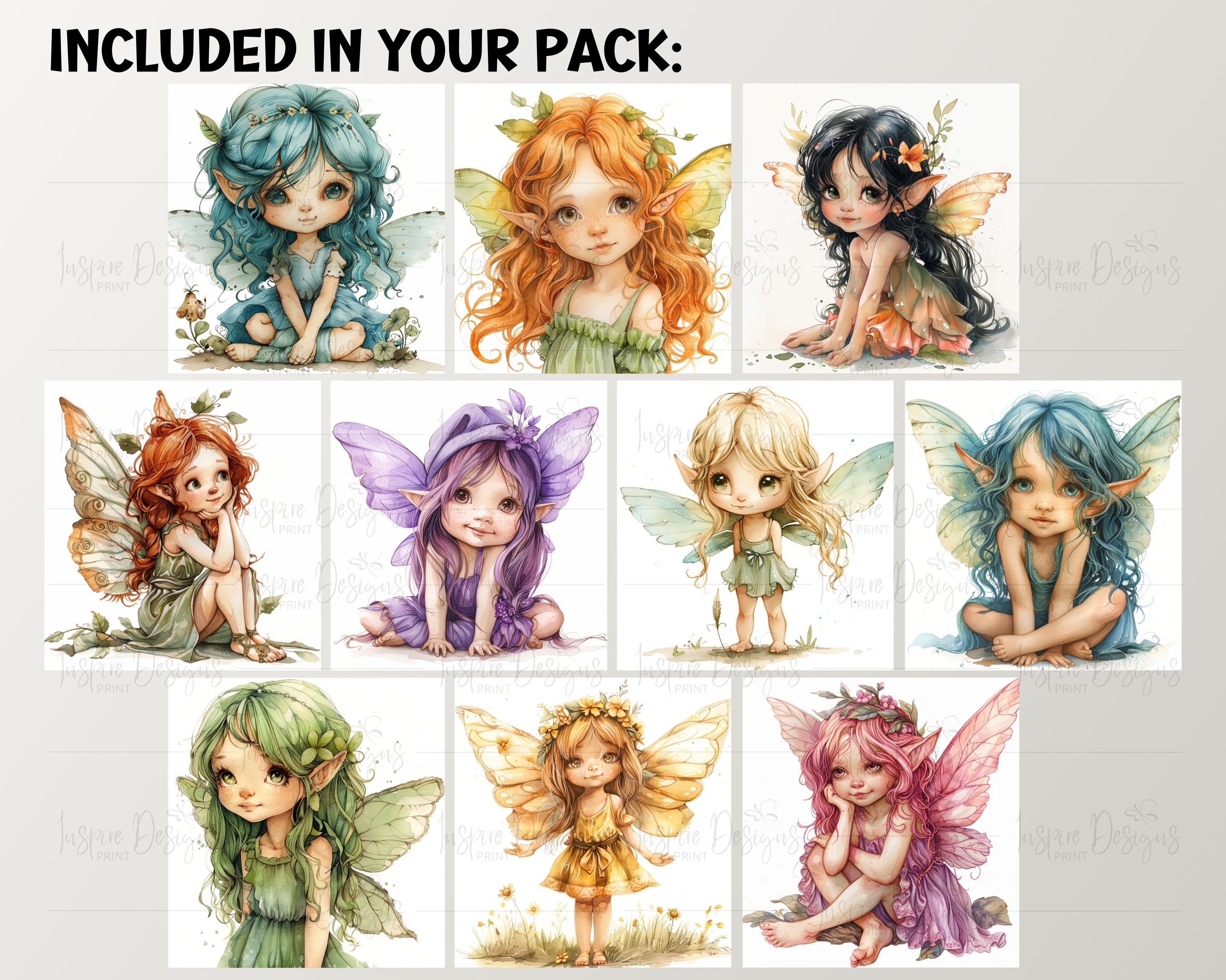 Cute Fairy Sprites Watercolor Elven Girls Clipart, Fantasy Fairytale ...
