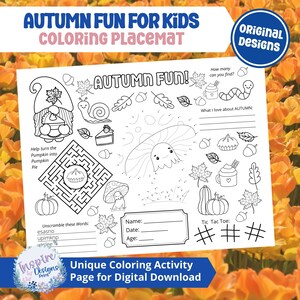 FALL/AUTUMN Fun - Printable Coloring Placemat for Kids - Season ...