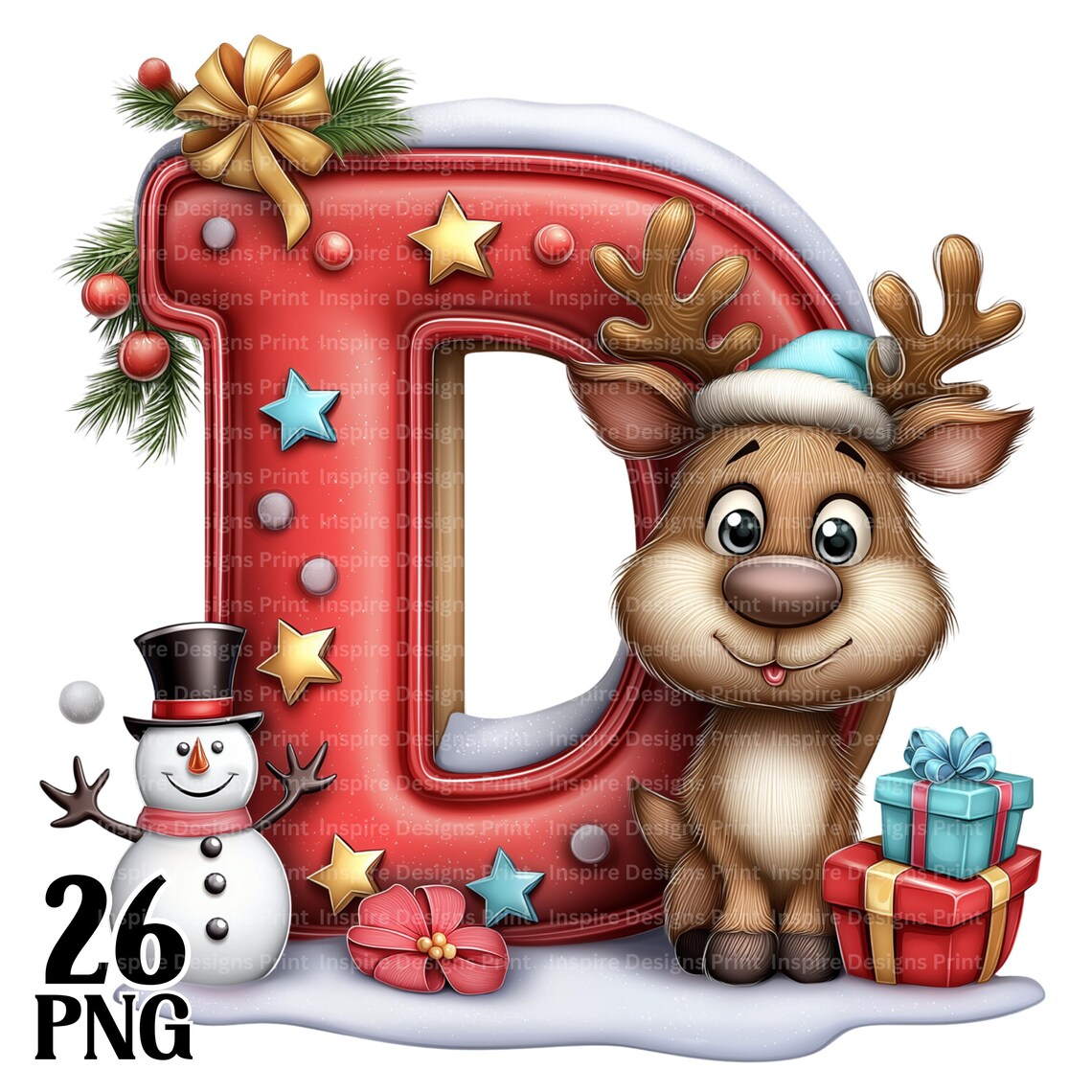 Starry Christmas Letters Clipart, Custom Initial Ornament Alphabet ...