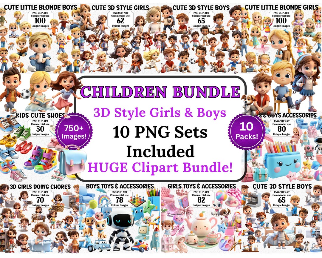 Children Boys & Girls MEGA Bundle! Cute Clipart Little Kids Doing ...