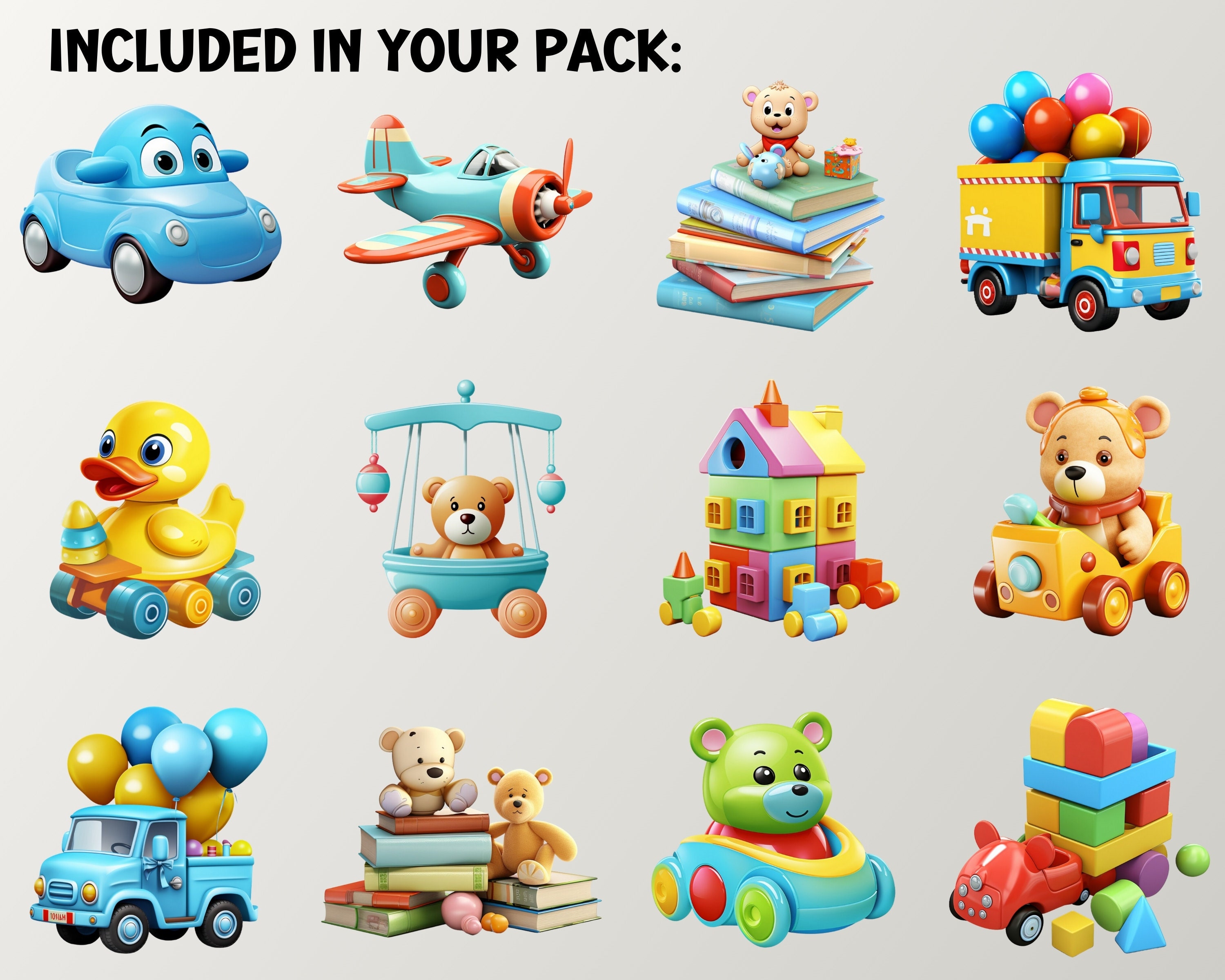 3D Style Cute Baby Toys Clipart, Instant Download Commercial Use ...