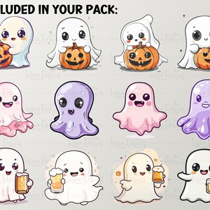 Cute Halloween Ghosts Clipart, Digital Spooky Craft, Instant Download ...