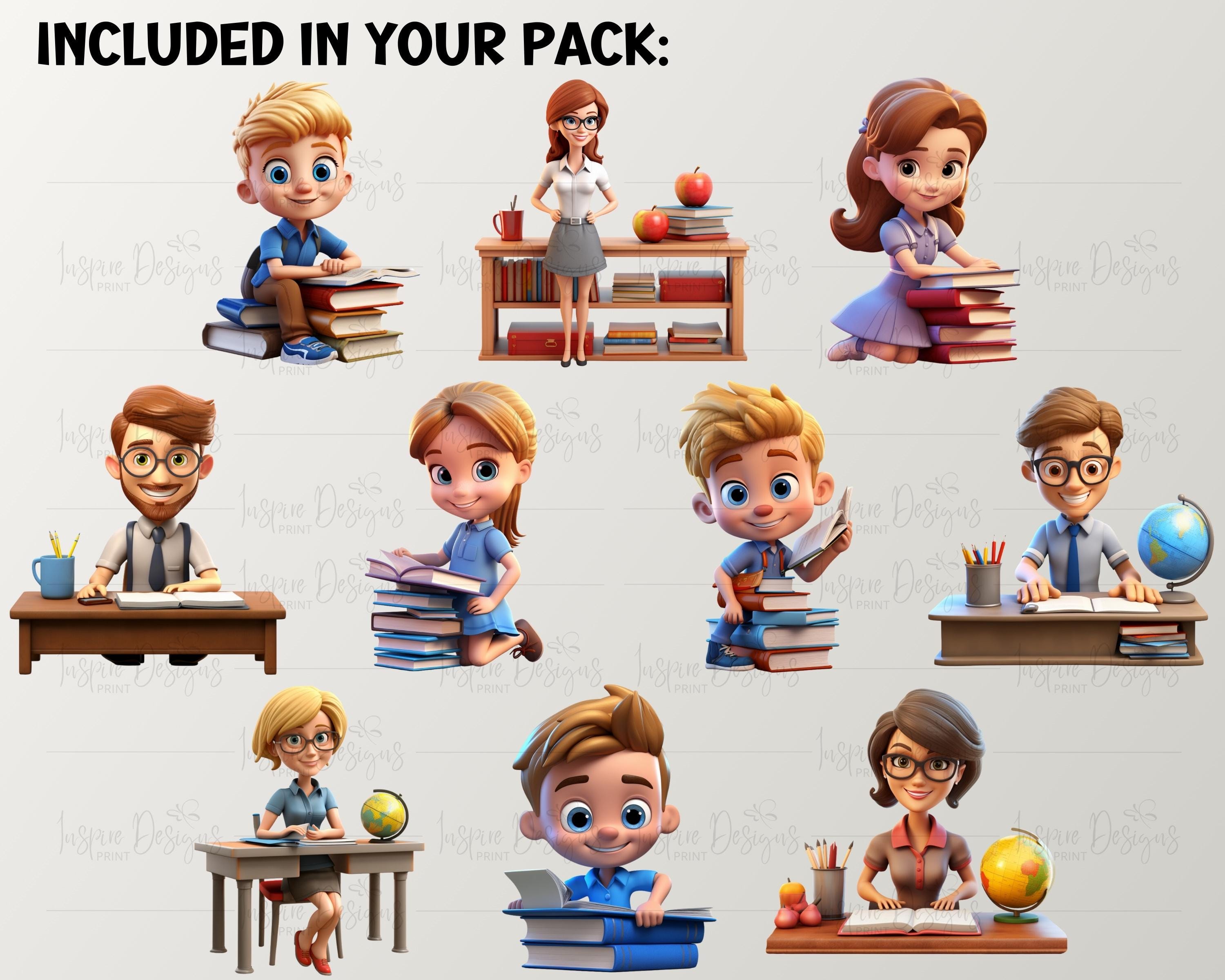 3D Style Back to School Clipart Set2, Commercial Use Children People ...