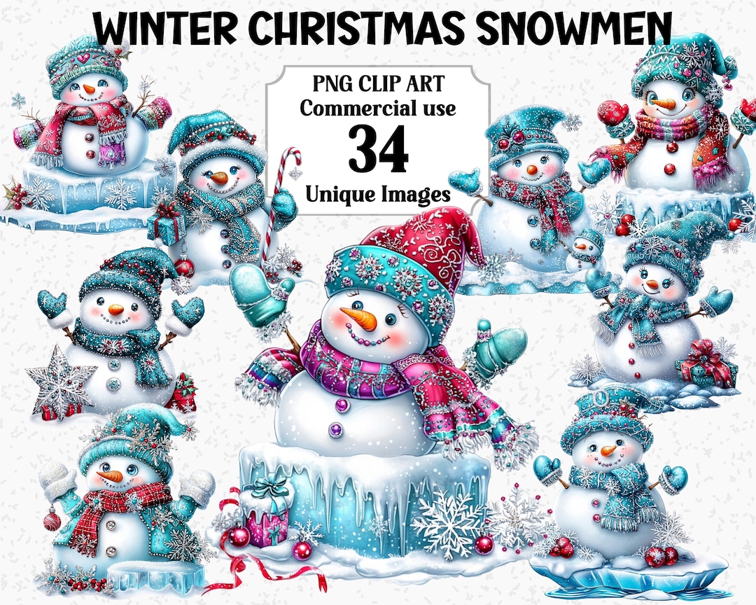 Winter Christmas Snowmen Clipart, Cute Blue Luxury Funny Cool Snowman ...