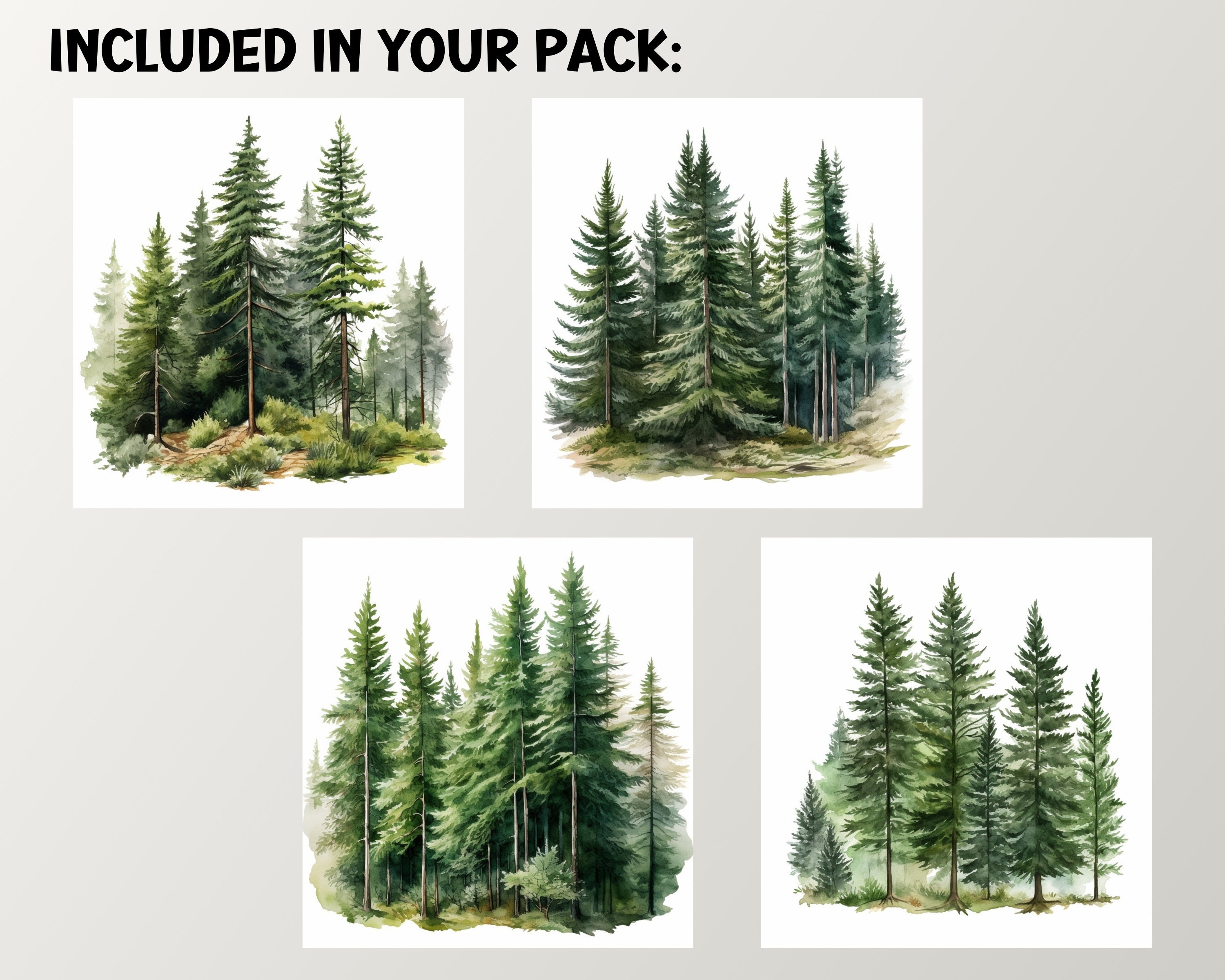 Pine Forest Scenes Watercolor Clipart, Digital & Paper Craft, Instant ...