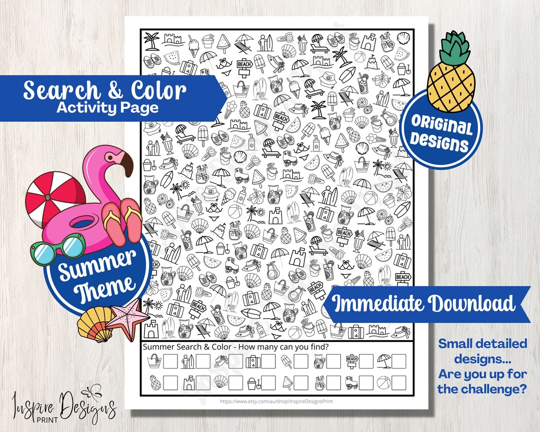 Summer Fun Search & Color Doodles - I SPY Printable Counting Coloring ...