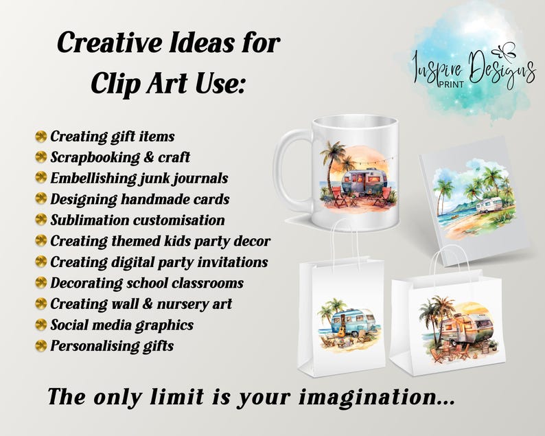 Watercolor Clipart Beach Caravan Scenes Digital Camping Trailor ...