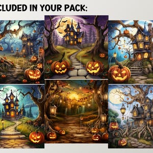 Spooky Halloween Scenes Watercolor Clipart, Craft Digital Papers ...