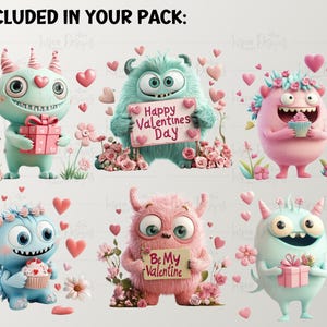 Valentine's Day Monsters Clipart, Valentines Love Crafts, Vibrant Fun ...