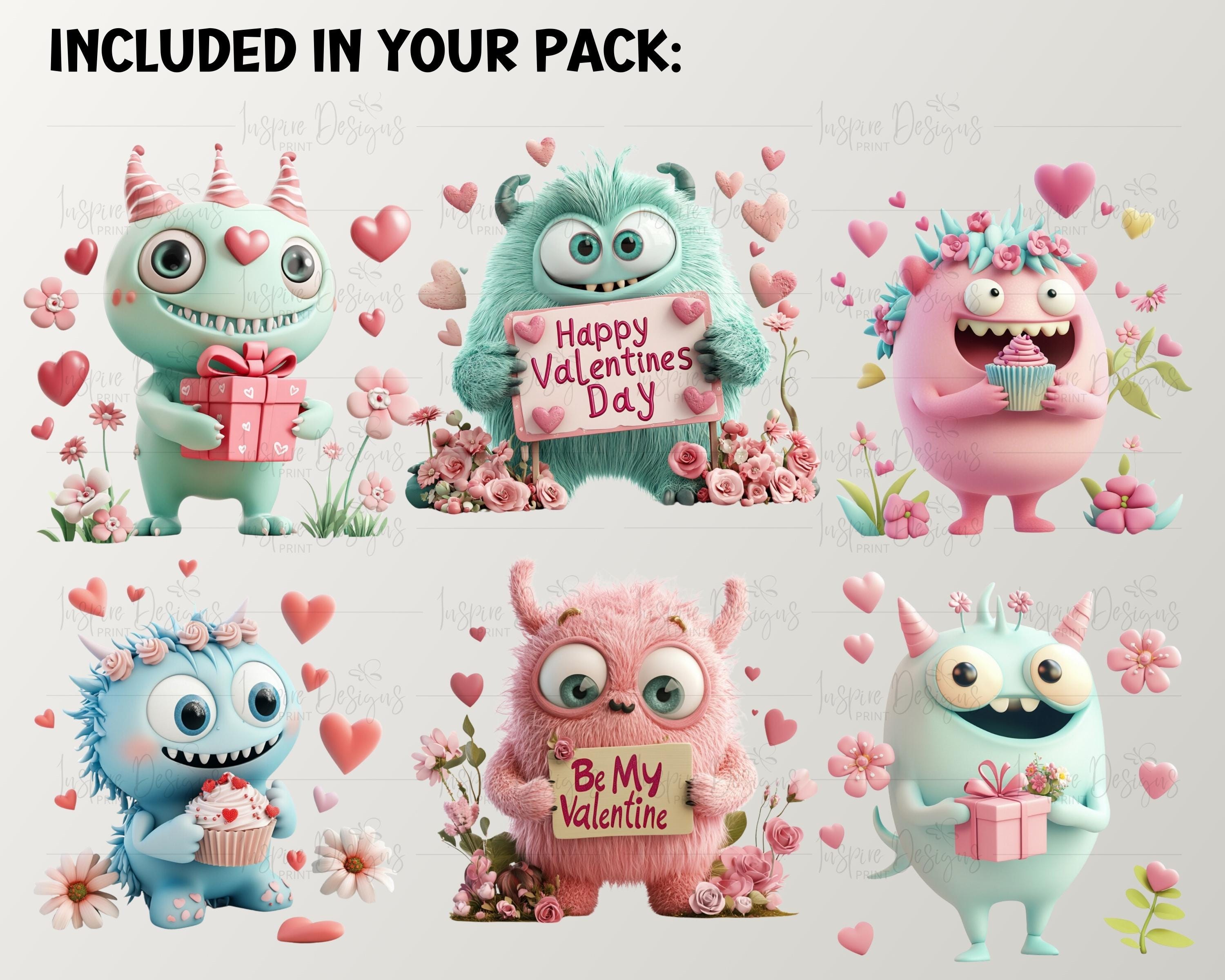 Valentine's Day Monsters Clipart, Valentines Love Crafts, Vibrant Fun ...