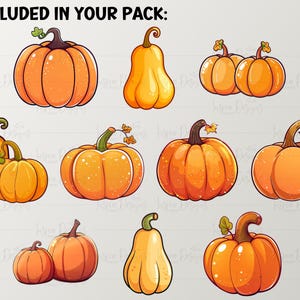 Cute Cartoon Pumpkins Clipart, Digital Craft, Thanksgiving Fall Autumn ...
