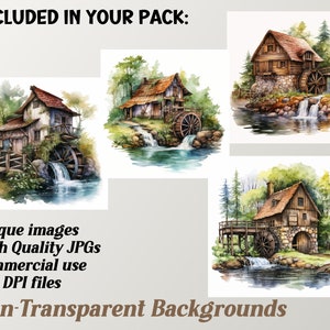 Watermill Scenes Watercolor Clipart, Digital & Paper Craft, Instant ...