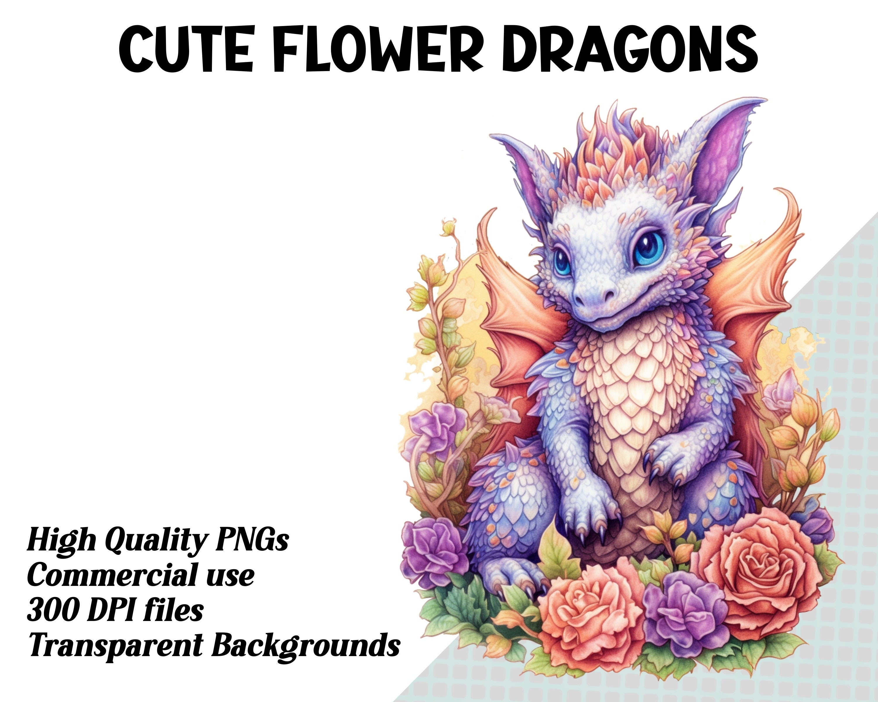 Cute Flower Dragons Watercolor Clipart, Paper Crafts, Floral Animal ...