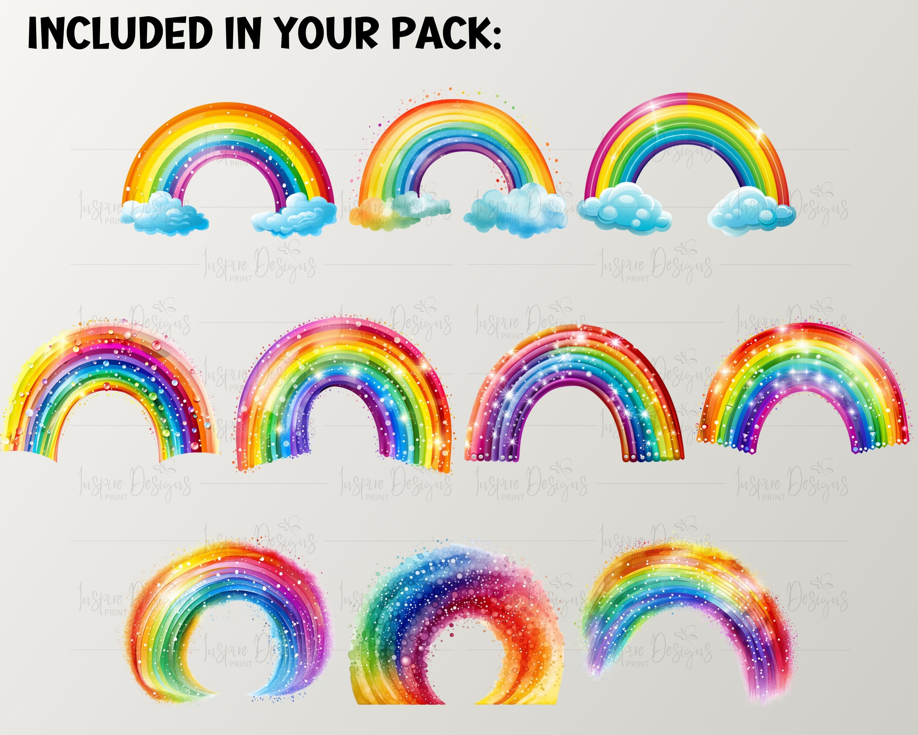 Bright Sparkly Rainbows Cute Watercolor Clipart, Digital & Paper Crafts ...