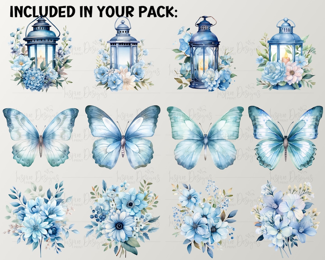 Fairy Life Blue Watercolor Clipart, Digital Craft, Instant Download ...