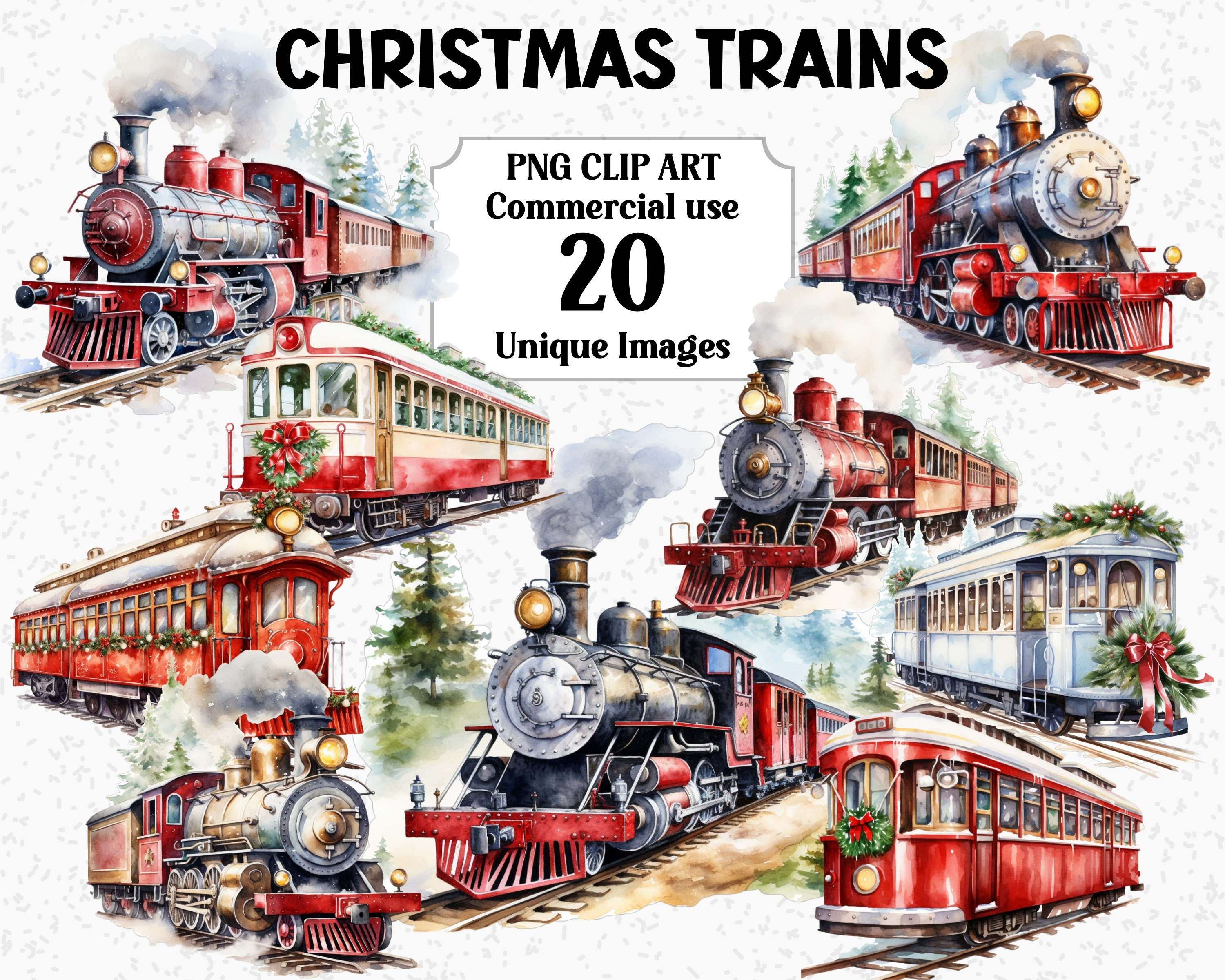 Christmas Trains Clip Art, Digital & Paper Crafts, Cute Winter Scenes ...