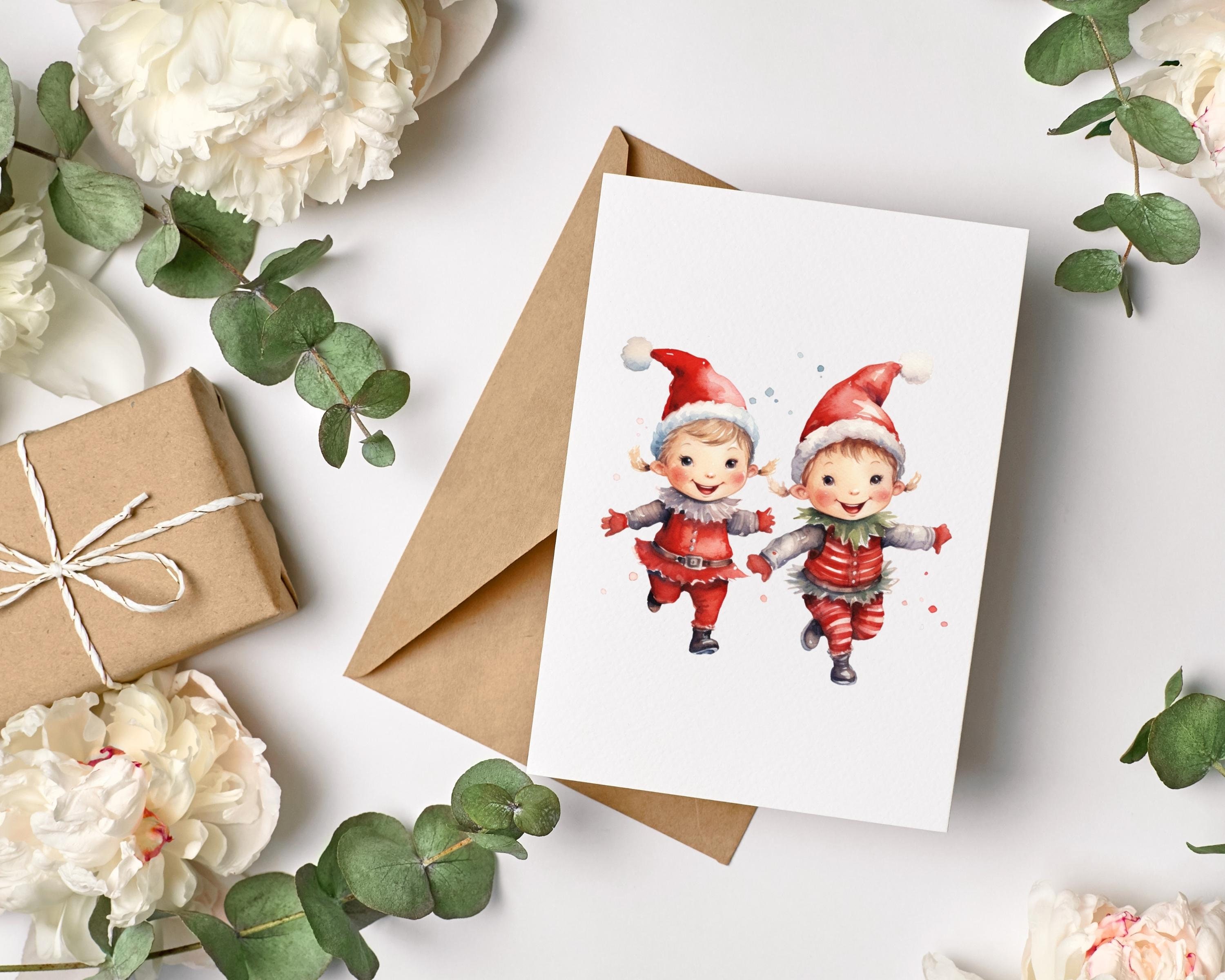 Red & Green Christmas Elves Watercolor Clipart, Craft Sublimation ...