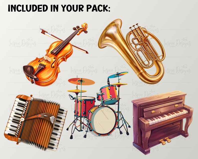 Musical Instruments Clipart, Instant Download, Rock & Jazz Guitar Drums ...