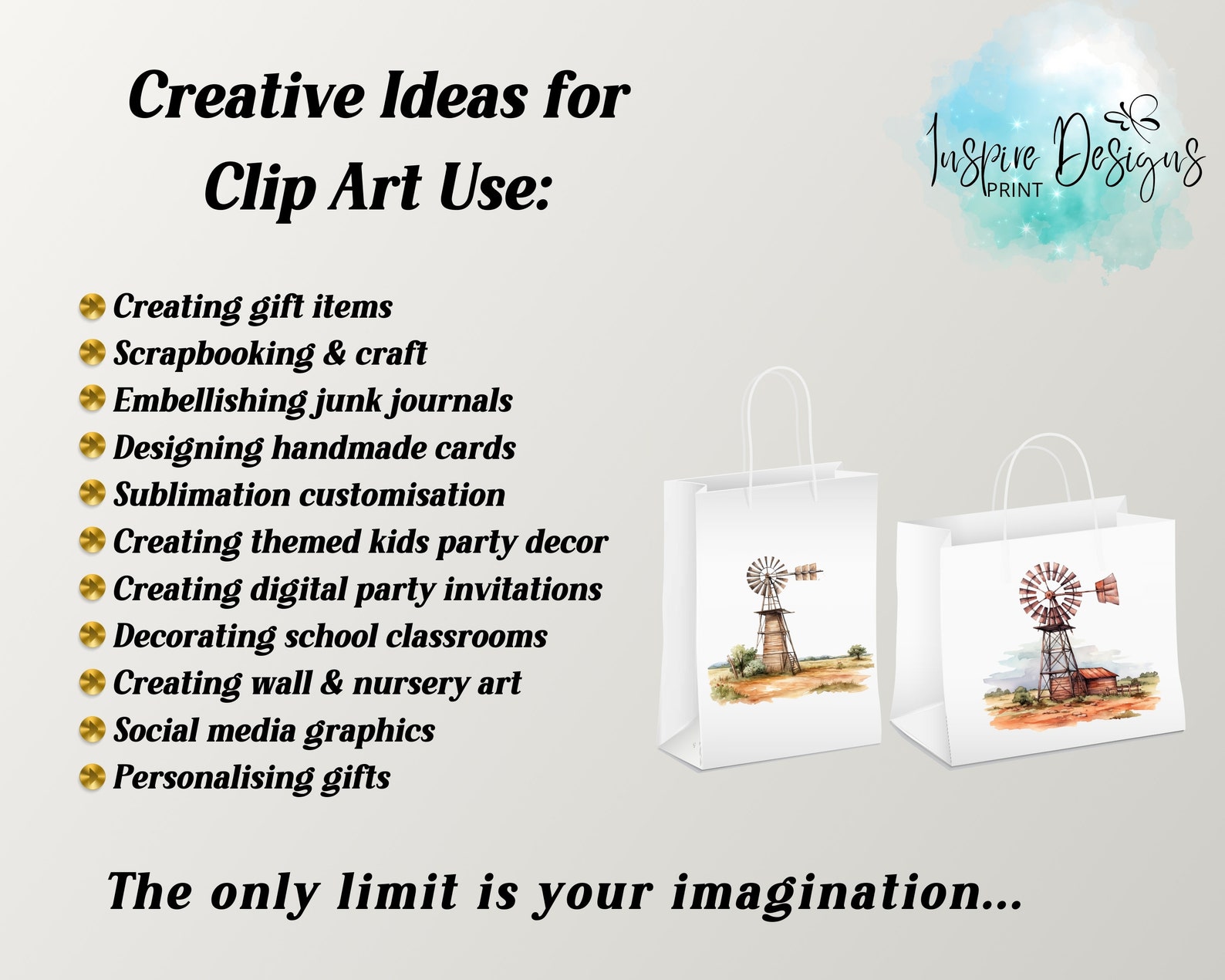 Outback Windmills Watercolor Clipart, Digital & Paper Craft, Instant ...