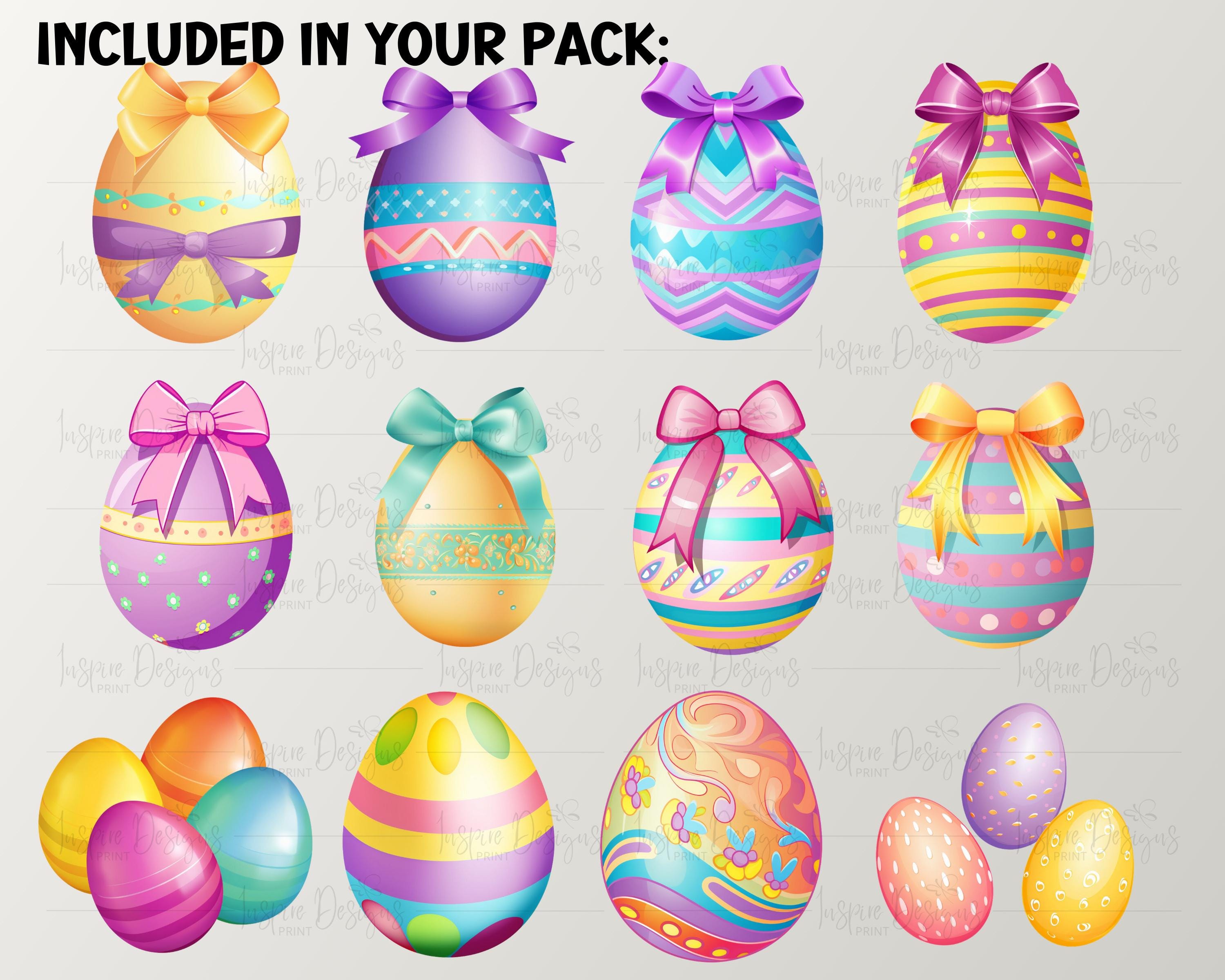Cute Pastel Easter Eggs Clipart, Pink & Yellow Cartoon Style Digital ...