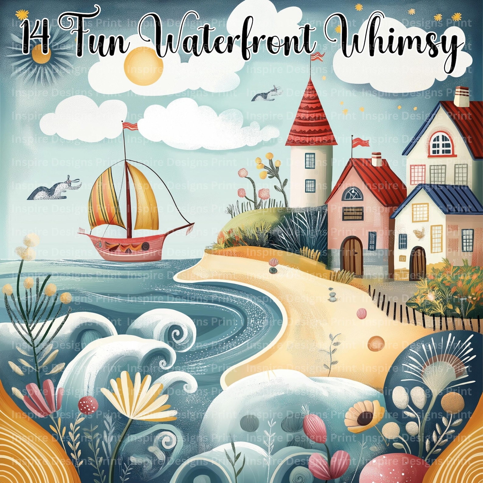 Clipart Fun Waterfront Whimsy Quirky Whimsical Scenes Background ...