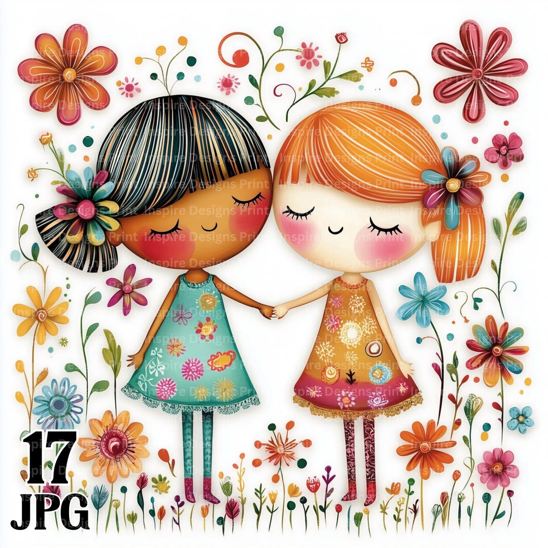 Little Best Friends Whimsical Watercolor Clipart Vibrant Quirky Whimsy ...